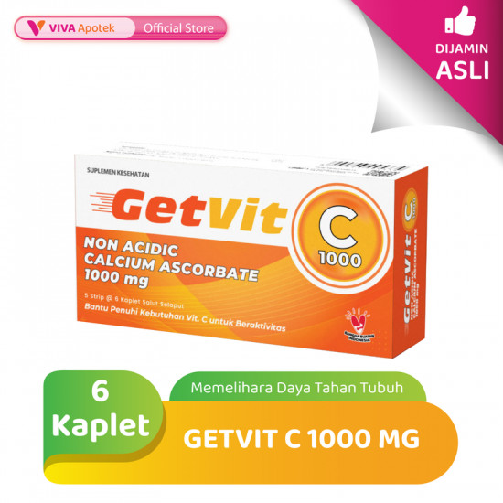 Getvit C 1000 mg untuk Memelihara Daya Tahan Tubuh (6 Kaplet)